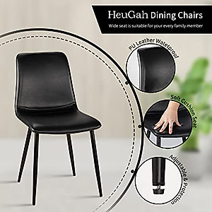 HeuGah Dining Chairs Set of 4, Black Modern Kitchen & Dining Room Chairs with Metal Legs, Industrial Faux Leather Kitchen Chairs