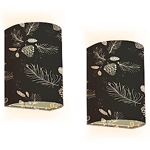 AURFIAIUOP Rechargeable Sconces Set of Two Pine Cones Christmas Adjustable Brightness Fabric Wall Lamps Wireless Lights Fixtures for Bedroom Living Room Hallway