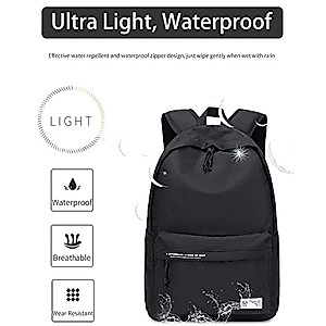 CAMILLEMMA Black Simple Cute Backpack for Teen Girls Boys, Casual Daypack High School Bookbag for Women Men, Lightweight Travel Laptop Back Pack Classic Basic College Backpack