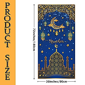 FARMNALL Eid Ramadan Mubarak Door Cover Ramadan Decorations Moon and Star Mosque Lattern Islamic Decorations Door Banner Holiday Decor Pattern Supplies for Home Office