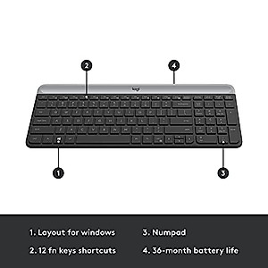 Logitech MK470 Slim Wireless Keyboard and Mouse Combo - Modern Compact Layout, Ultra Quiet, 2.4 GHz USB Receiver, Plug n' Play Connectivity, Compatible with Windows - Graphite
