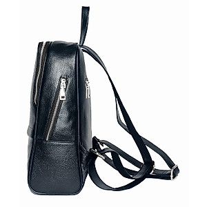 COOLCY Women Real Genuine Leather Backpack purse Fashion Bag (Black)