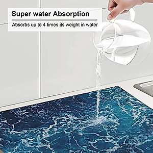 sea seen from the top Printed Drying Mat For Kitchen Ultra Absorbent Microfiber Dishes Drainer Mats Non-Slip Silicone Quick Dry Pad - 18 X 16inch