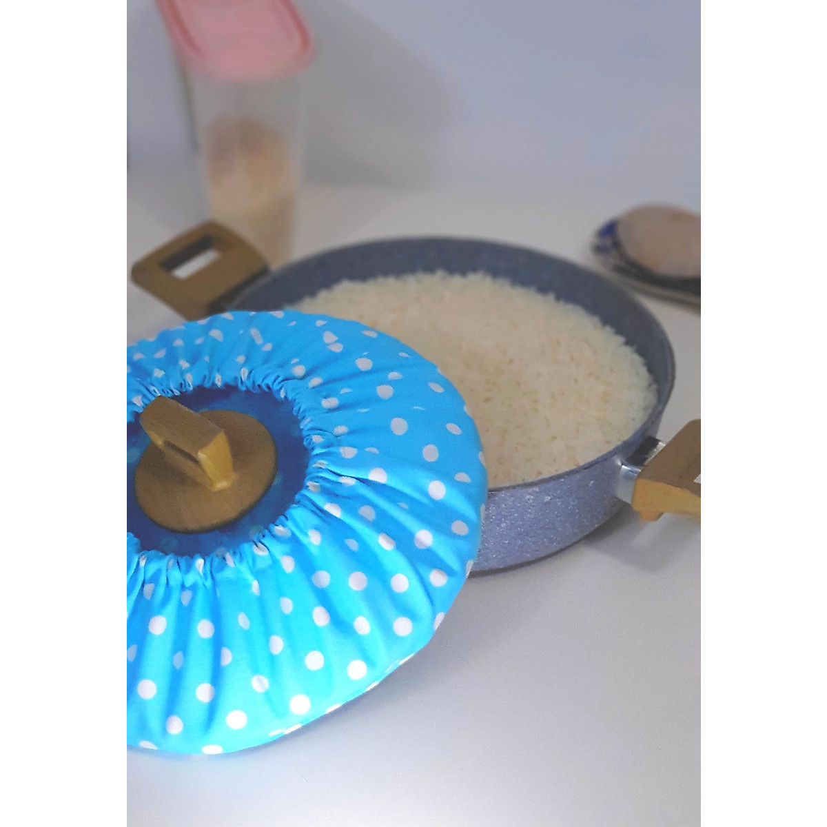 DLK - 2 X Thick Fabric Steam Catcher - Cotton Steaming Cloth Cooking - (8-11) / (20-28) cm Rice Lid Cover, Rice Brewing Cover - Steam Trap Set of 2 - Blue (RCC)