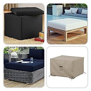 Covers & All Outdoor Ottoman Cover, 12 Oz Waterproof Ottoman Slipcover with UV-Resistant Properties, Square Patio Furniture Cover Suitable for Indoors/Outdoors (23" L x 23" W x 18" H, Beige)