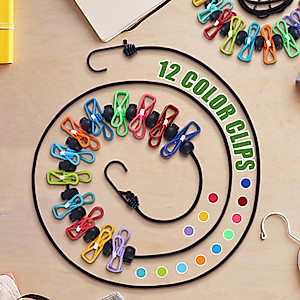 2 Pack Camping Clothesline Portable 12 Clothespins, Camping Accessories Travel Clothesline for Outdoor Indoor, Retractable Clothes Line Elastic Clothesline for Camper Hotel Room