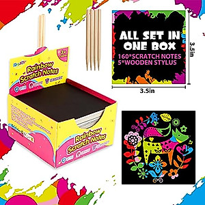 RMJOY Scratch Art Mini Notes: 160 Rainbow Scratch Paper Card Craft Magic Pad Kit Birthday Gift Toy for Kids Fun Art and Craft Bulk Set for Girl Boy Party Favor Stocking Stuffer Halloween Christmas