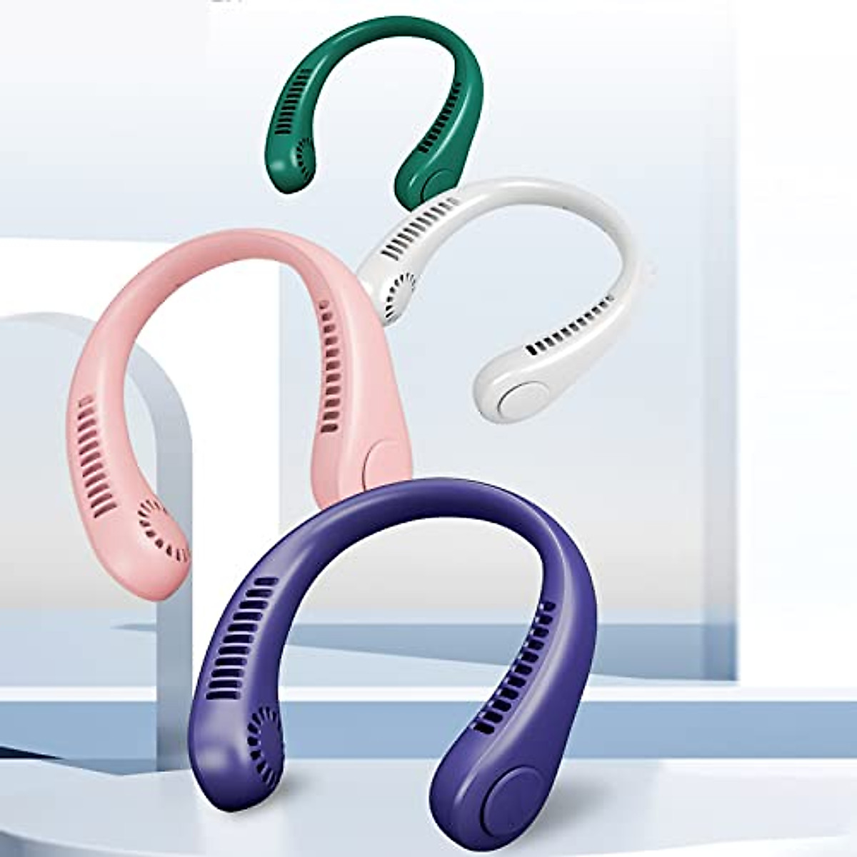 Karymi Fashionable Portable Hands Free Bladeless Fan, USB Rechargeable 3-Speed Speed Regulation, Wearable Personal Fan, Free Adjustment Width,for Reading,Sports,Outgoing,Sports,Travel (white)