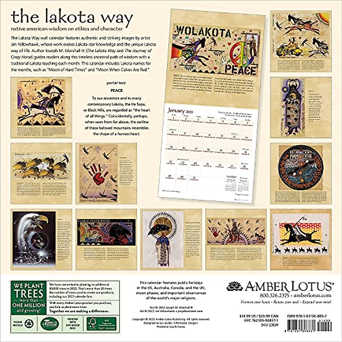 The Lakota Way 2023 Wall Calendar: Native American Wisdom on Ethics and Character | 12" x 24" Open | Amber Lotus Publishing