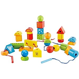 Hape String Shapes Wooden Toy Blocks in 32 Pieces, 3+ Years, Water Based Paint, String