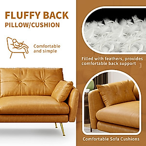 Gtilzria Faux Leather L Shaped Sectional Couch,3-Seater Sectional Leather Down Fill Sofa with Deep Seater Fluffy Cushion,Mid Century Modern Upholstered Couches for Living Room,Tan