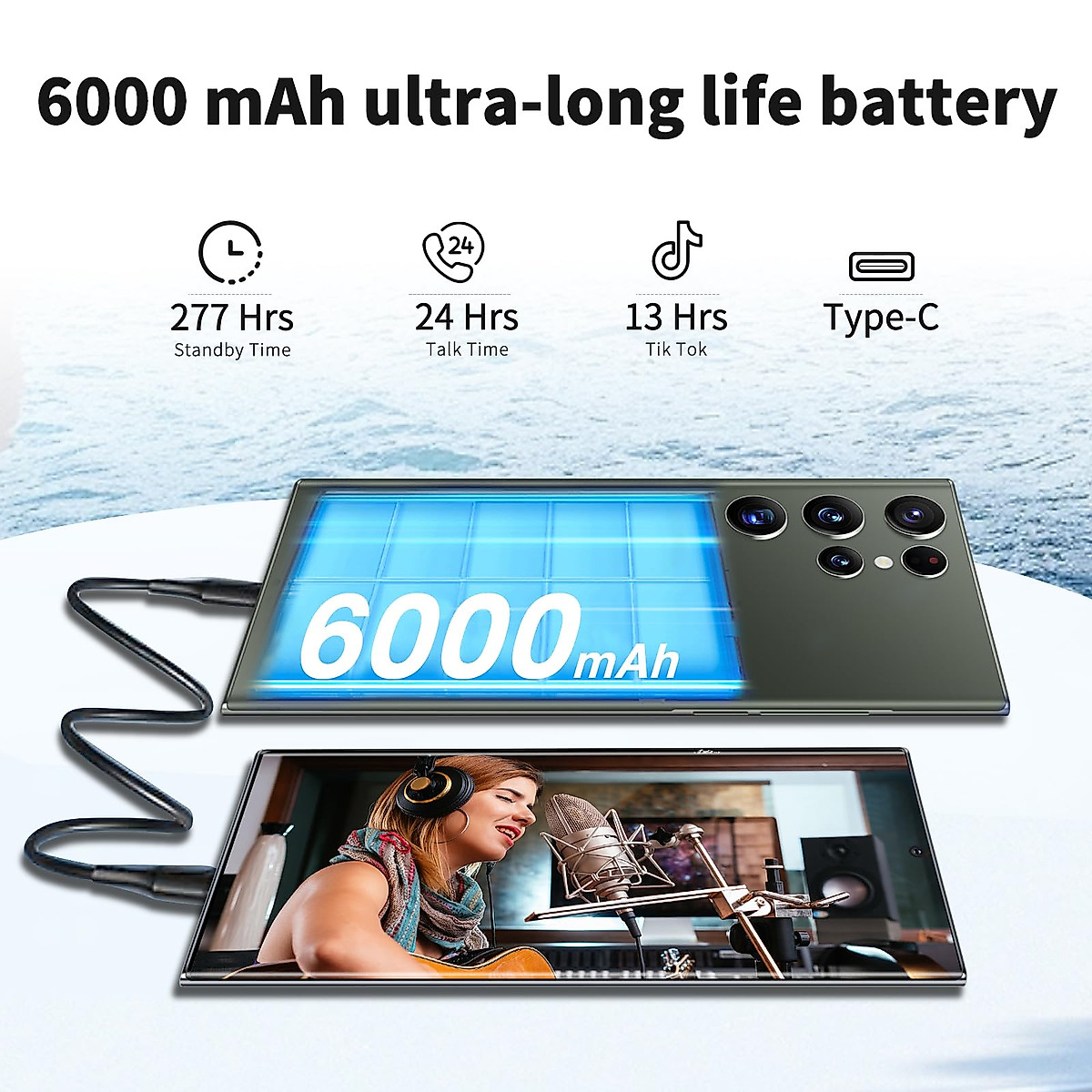 WV LeisureMaster C23+5G Cell Phone with Tool Pen, Android Smartphone, 6GB+256GB Full Netcom Unlocked Phone, Support Dual SIM Dual Standby Face Recognition 6000mAh Ultra Long Life Battery.(Green)