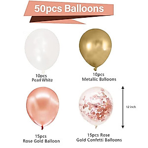 Rose Gold White Balloons, 50pcs 12 Inches Gold and White Latex Balloons for Baby Shower, Wedding, Birthday Party Backdrop Decorations