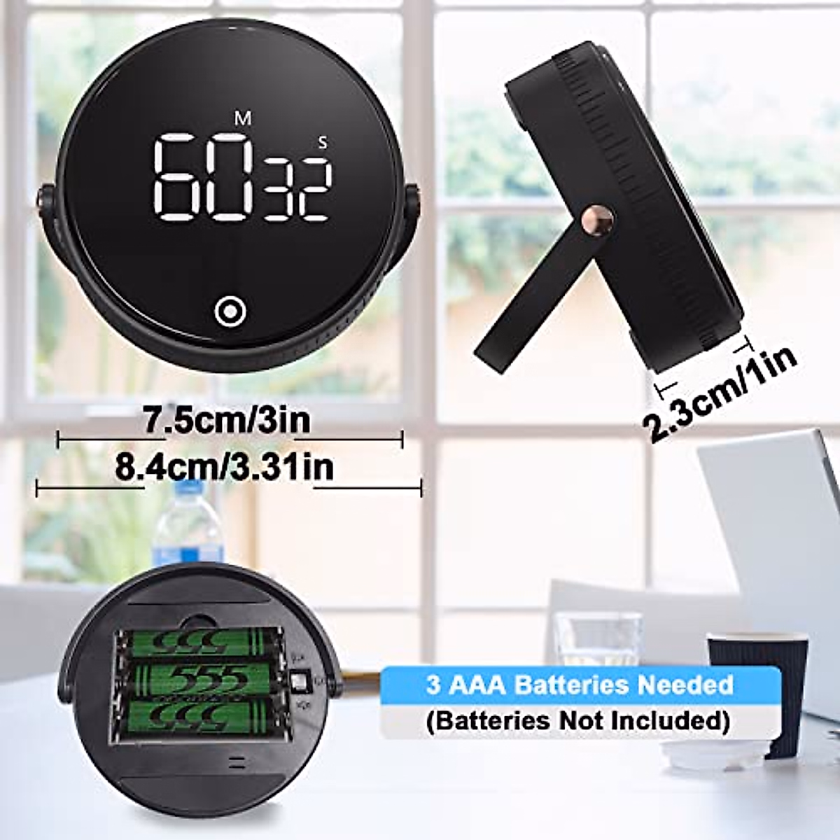 Hahago Timer, Kitchen Timer, Digital Timer, Magnetic Timer with Large Led Display Volume Adjustable, Countdown / Countup Timer, Desk Timer with Bracket for Cooking Fitness Baking Studying Teaching