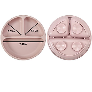 PandaEar Silicone Baby Feeding Set | 9PCS Baby Led Weaning Supplies Self Feeding Utensils | Divided Suction Plate Bowl Bibs Sippy Cup with Baby Snack Container Spoons Forks (Pink)