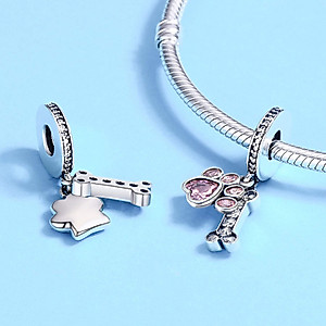 Dog Paw Charm Fit for Pandora Charms Bracelet Pink Heart Zircon Bead Charms Birthday Jewelry Gifts