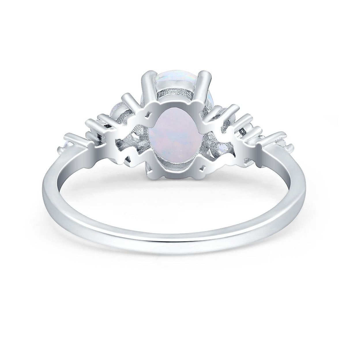 OMRANII Lab Created White Opal Size-6 Oval Art Deco Bridal Wedding Engagement Ring Round CZ 925 Sterling Silver