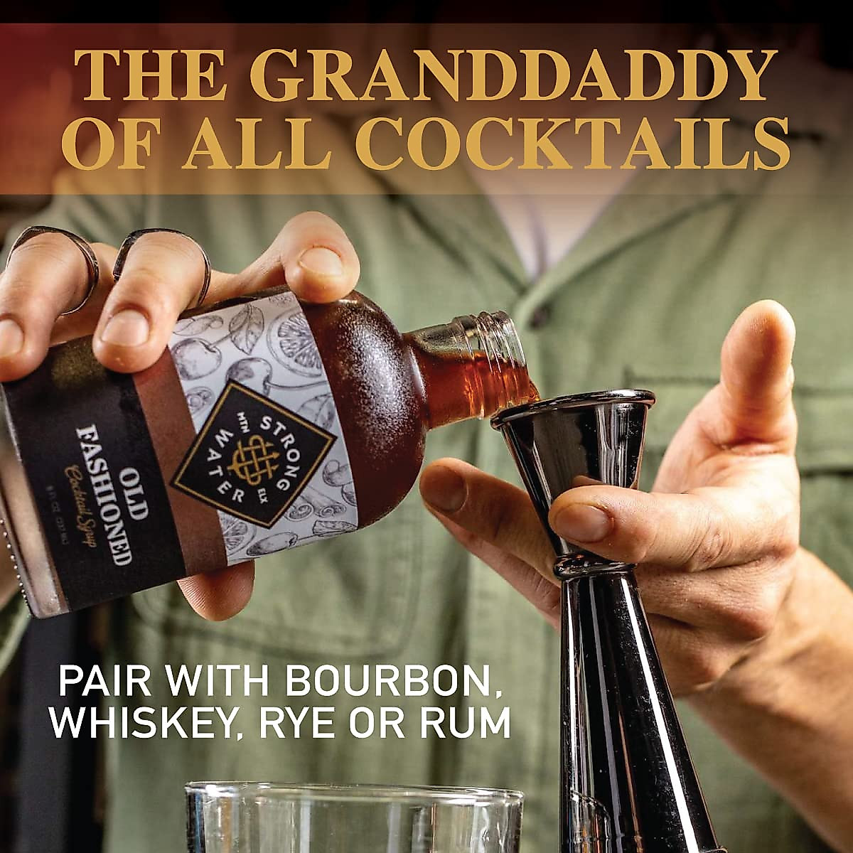 Strongwater Old Fashioned Mix - Makes 32 Cocktails - Handcrafted Old Fashioned Syrup with Bitters, Orange, Cherry, Organic Demerara Sugar - Craft Cocktail Mixer, Just Mix with Bourbon,Whiskey - 1 Pack