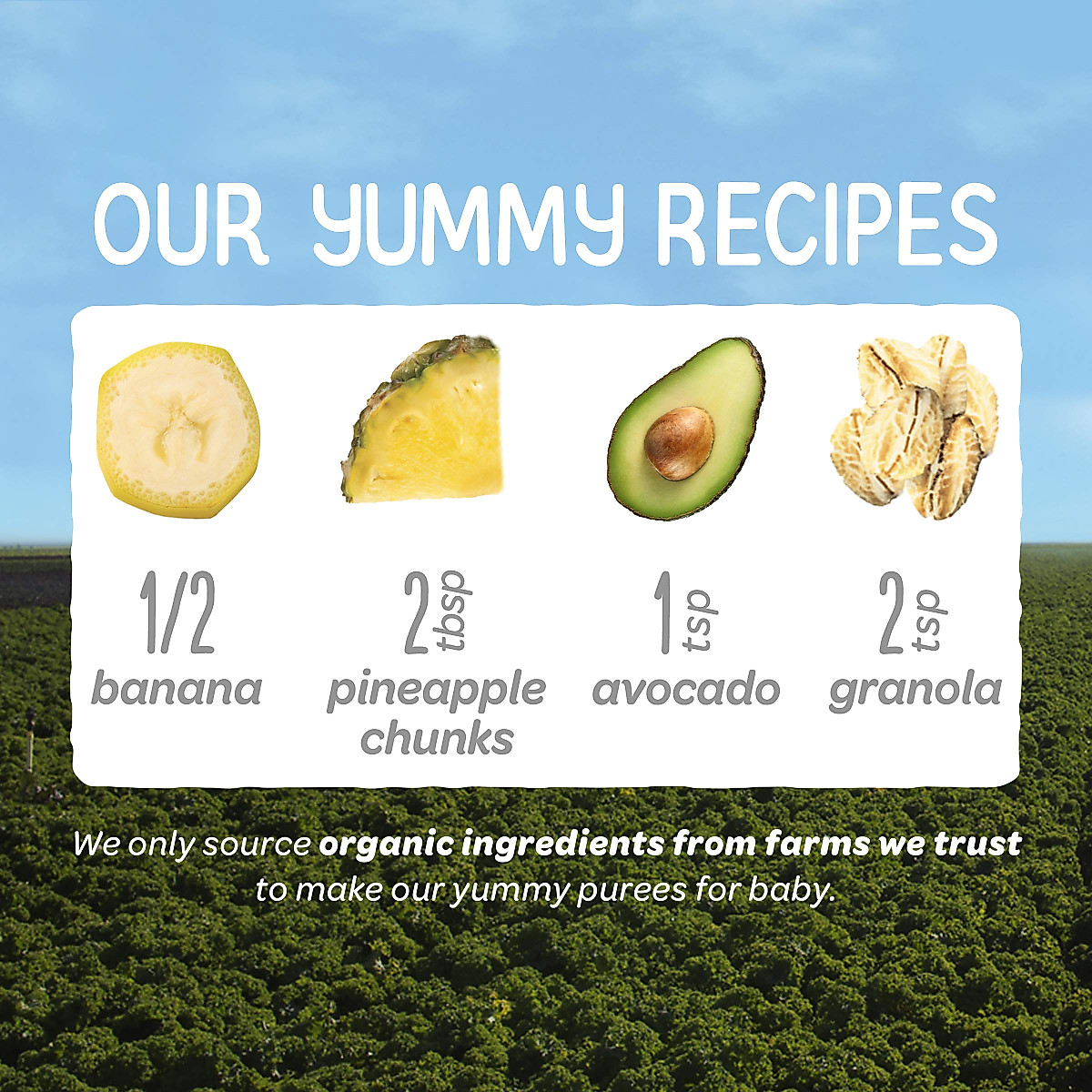 Happy Baby Organics Stage 2 Baby Food Pouches, Gluten Free, Vegan & Healthy Snack, Clearly Crafted Fruit & Veggie Puree, Bananas, Pineapples, Avocado & Granola, 4 Ounces (Pack of 16)