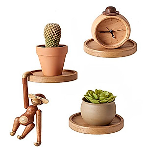 Round Floating Shelves, 3 Pack Solid Oak Deep Floating Shelves for Wall 6'' Diameter Circle Small Plant Shelves Wall decorfor Bedroom, Living Room, Kitchen