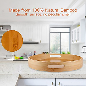 Lazy Susan Organizer 14 inch, Bamboo Lazy Susan for Table, Kitchen Turntable Organizer with Double Handles, Round Wood Rotating Turntable Spice Organizer for Countertop Cabinet or Pantry