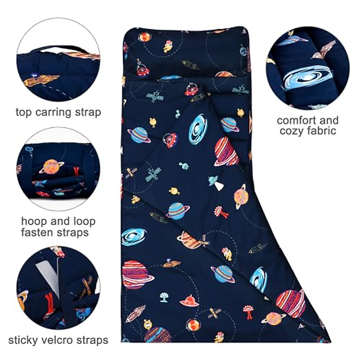 PHF Space Toddler Nap Mat Set, with Removable Pillow for Toddler Boys Girls, Soft and Lightweight for Daycare, Preschool, Travel, Kindergarten Sleeping Bag, Fits Ages 3-6 Years, Space