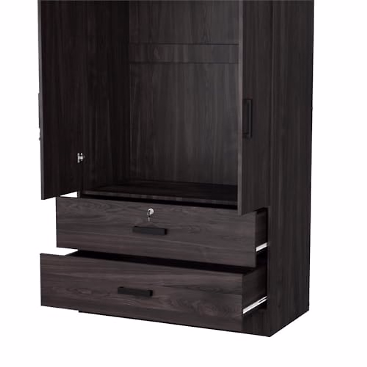 Better Home Products Carell Furniture Armoire Wardrobe with Mirror & Drawers in Tobacco
