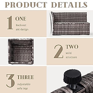 JETEAGO 7 Piece Patio Furniture Set Wicker Conversation Set Outdoor Garden Sectional Rattan Sofa with Dining Table,Ottoman for Yard Poolside, Beige