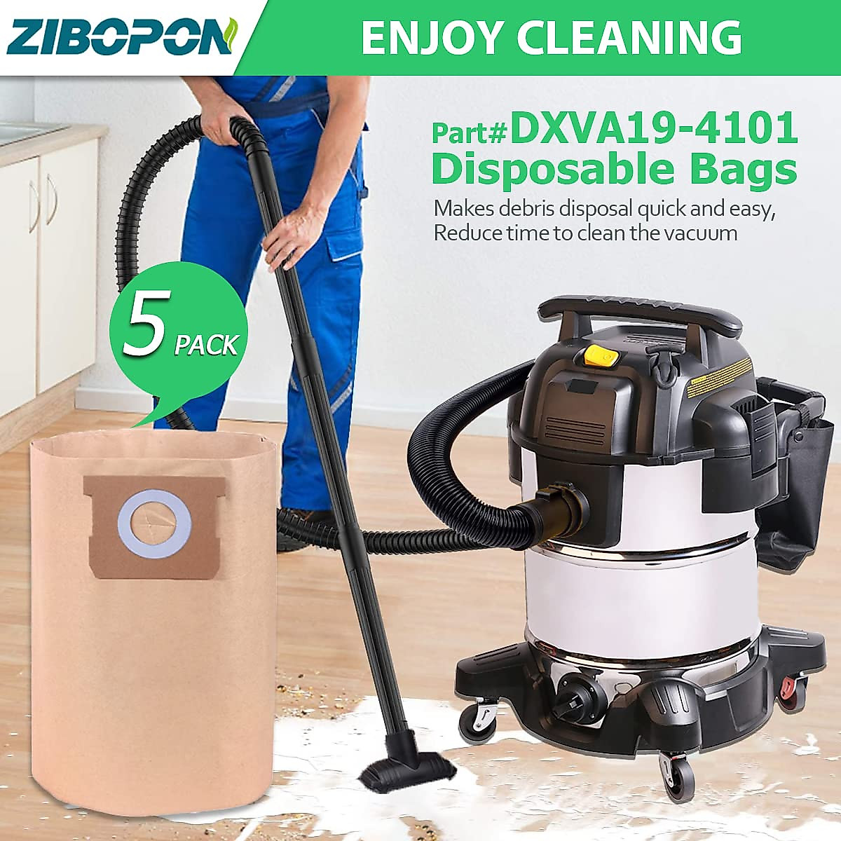 5 Pack DXVA19-4101 Replacement Filter Bags for DEWALT 6-10 Gallon Wet/Dry Vacuum Models DXV06P, DXV09P, DXV10P, DXV10S