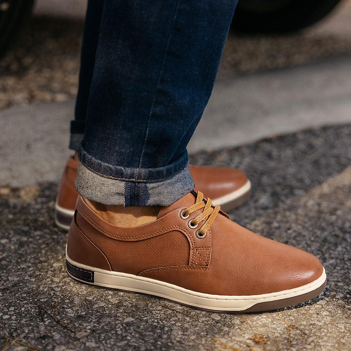 Jousen Men's Casual Shoes Memory Foam Mens Fashion Sneakers 3 Eyelets Business Dress Sneaker (A81Q06 Yellow Brown 14)