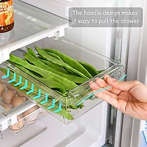 URALFA 2 Pack Fridge Drawer Organizer, Refrigerator Drawers for Fruit and Vegetable, Refrigerator Organization and Storage Box, Transparent Pull Out Drawer Fit for Fridge Shelf Under 1.1"