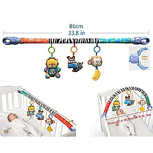 VX-star Baby Travel Play Arch Stroller/Crib Accessory,Cloth Animmal Toy and Pram Activity Bar with Rattle/Squeak/Teethers(Stripe)