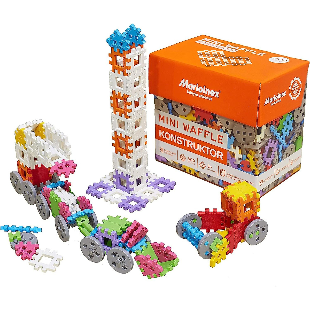 Mini Waffle Block Construction Playset for Kids- Big Box- 300 Rainbow Interlocking Puzzle Pieces-Improves Fine Motor Skills- STEM/ STEAM Building Montessori Toys for Boys and Girls Ages 3+