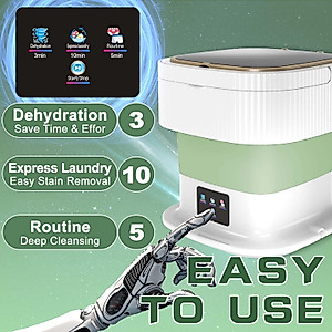 Mini Washing Machine,12L Foldable Washer and Dryer Combo, Collapsible Mini Washer for Underwear, Baby Clothes Apartments, Dormitories (Green)