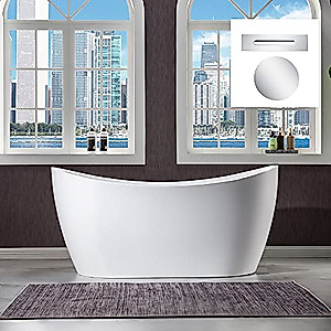WOODBRIDGE 59" Acrylic Freestanding Bathtub Contemporary Soaking White Tub with Chrome Overflow and Drain，B0016 -C-Drain &O