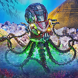 Microworld 3D Metal Puzzle, Mechanical Octopus Devil Challenge Metal Model Kits, Metal Kits Brain Teaser DIY Art Craft Home Decor Gift Toys for Adult Men