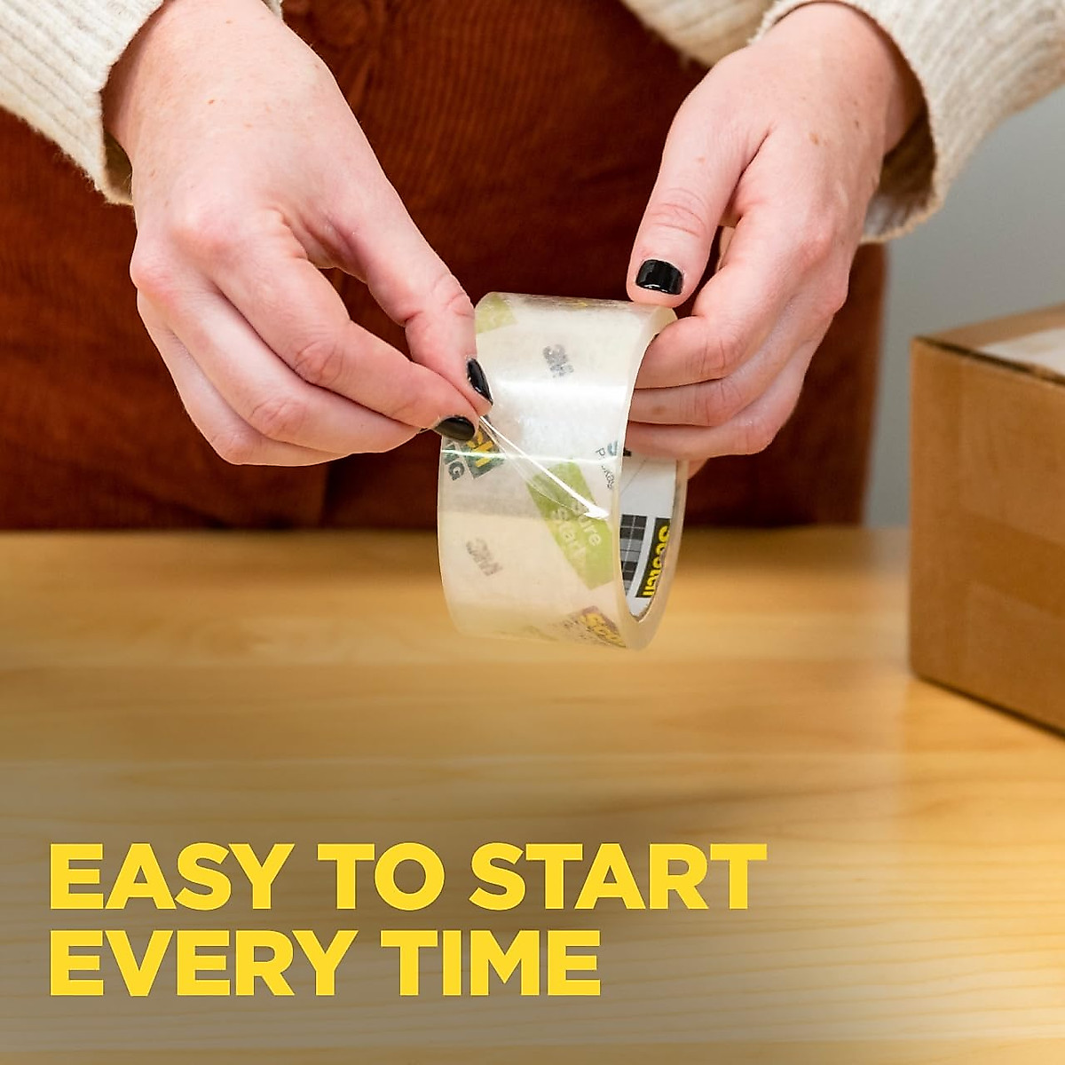 Scotch Sure Start Shipping Packaging Tape, 1.88" x 25 yd, Designed for Packing, Shipping and Mailing, No Splitting or Tearing, 1.5" Core, Clear, 6 Rolls (DP-1000RF6)