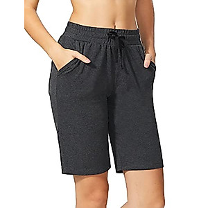 BALEAF Women's 10" Bermuda Shorts Long Cotton Casual Summer Knee Length Pull On Lounge Walking Exercise Shorts with Pockets Charcoal Size S