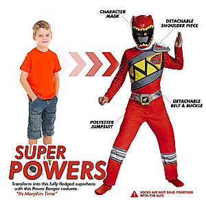 Red Power Rangers Costume for Kids. Official Licensed Red Ranger Dino Charge Classic Power Ranger Suit with Mask for Boys & Girls, Small (4-6)