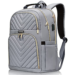 Laptop Backpack for Women, School Backpack for Teens, 15.6 Inch Fashion Women Work Backpack Purse, Waterproof Bookbag for Girls Teacher Travel Bags with USB Charging Port, Grey(over 3 years old)