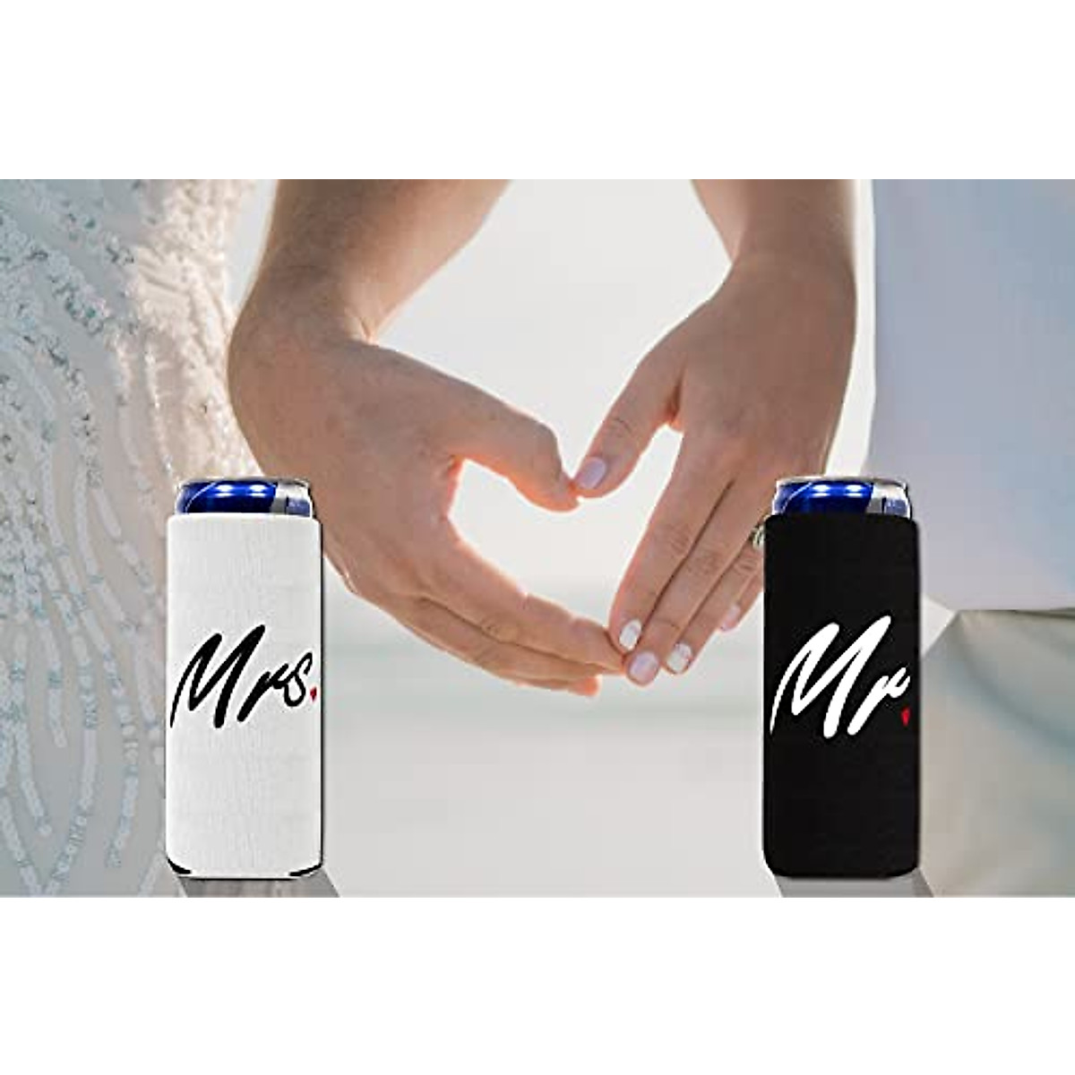 QualityPerfection Can Cooler Sleeves (2 Sets Regular + 2 Sets Slim) Insulated, Beer/Energy Drink Neoprene 4mm Thickness Thermocoolers for 12 oz Tall Skinny Beverage 4 Pack (Mr & Mrs