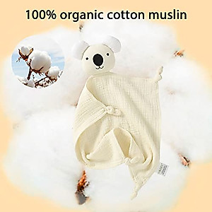 okdiy Organic Cotton Bunny Loveys for Babies,Newborn Baby Lovey Security Blanket,Lovies for Babies New Born Baby Unique Neutral Gifts Boys and Girls (Koala-Beige)