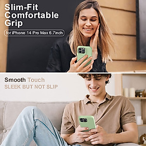 Vooii Compatible with iPhone 14 Pro Max Case, Upgraded Slim Liquid Silicone Case, [Anti-Scratch Soft Microfiber Lining] Full Covered Soft Gel Rubber 14 Pro Max iPhone Case 6.7 inch - Matcha