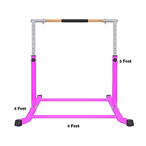 Pro-Gymnastics Expandable Gymnastics Kip Bar Horizontal Bar Junior Gymnastic Training High Bar Asymmetric Bar 13 Level Height Adjustable 3 to 5 FT Cushioned Bar & Curved Legs (Pink)