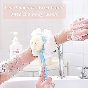 3Pcs Shower Body Brush Set, FHDUSRYO Shower Brush with Bristles and Loofah, Back Scrubber Bath Mesh Sponge with Long Handle, Body Brush with 2 Bath Glove for Skin Exfoliating Massage, Men Women