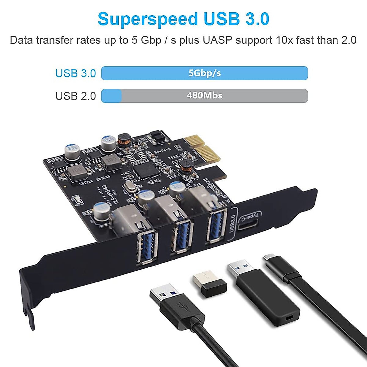 PCI-E to USB 3.0 4 Ports(1 X USB-C - 3 X USB-A) Expansion Card, PCI Express USB Add in Expansion Card, Internal USB3 Hub for Desktop PC Host Card Support Windows 10/8/7/XP and MAC OS 10.8.2 Above