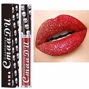 AKARY Shimmer Liquid Lipstick Long Lasting, Skull Diamond Metallic Shiny Glitter Glossy Shimmery Finish Waterproof Lip Gloss for Women, High Pigmented Nonstick Cup Lipstick Makeup for Lips, 03