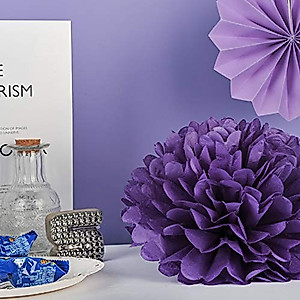 MISU 10" Purple Tissue Pom Poms DIY Tissue Paper Flowers for Birthday Wedding Baby Shower Tea Party Dessert Table Decoration, Pack of 18