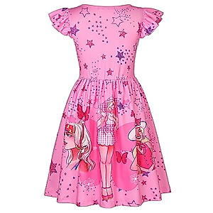 Girls Costume Dress Kids Cartoon Ruffle Sleeve Summer Outfit Birthday Party Gift Toy RA045XXL Pink