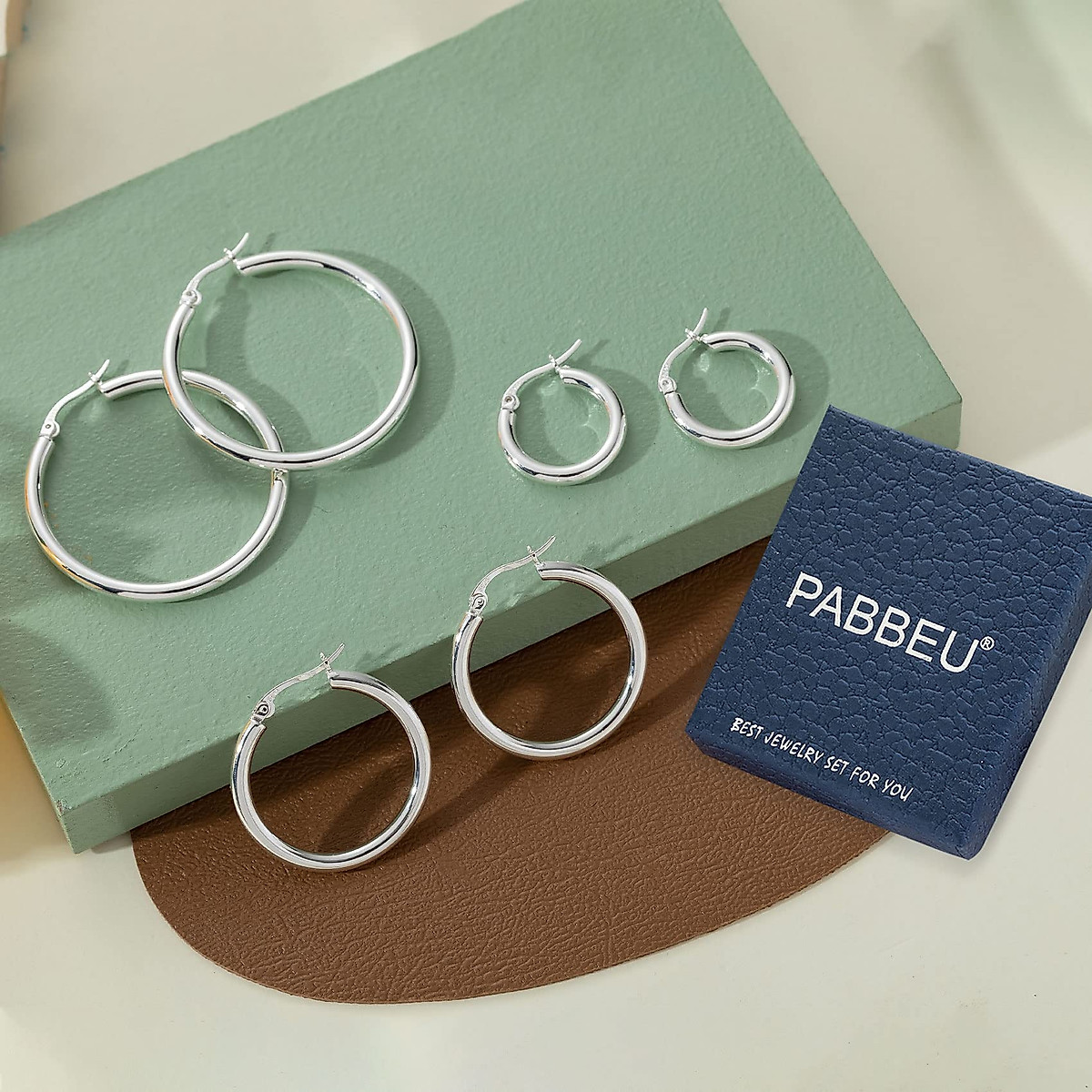 3 Pair Sterling Silver S925 Silver Lightweight Small Hoop Earrings Set Hypoallergenic Hoop Earrings for Women 20/30/40mm PABBEU